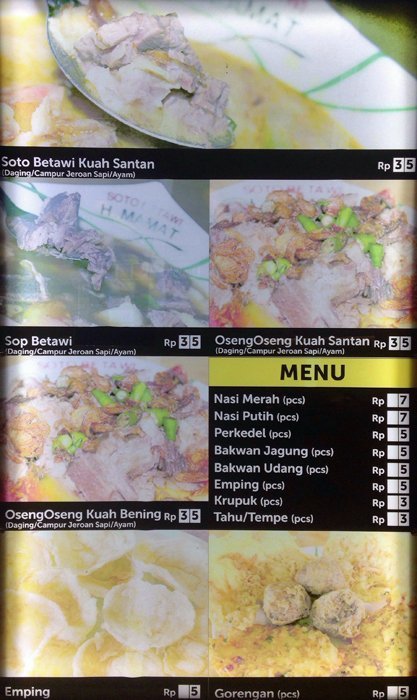 Harga Menu Soto Betawi Haji Mamat Terbaru 2017