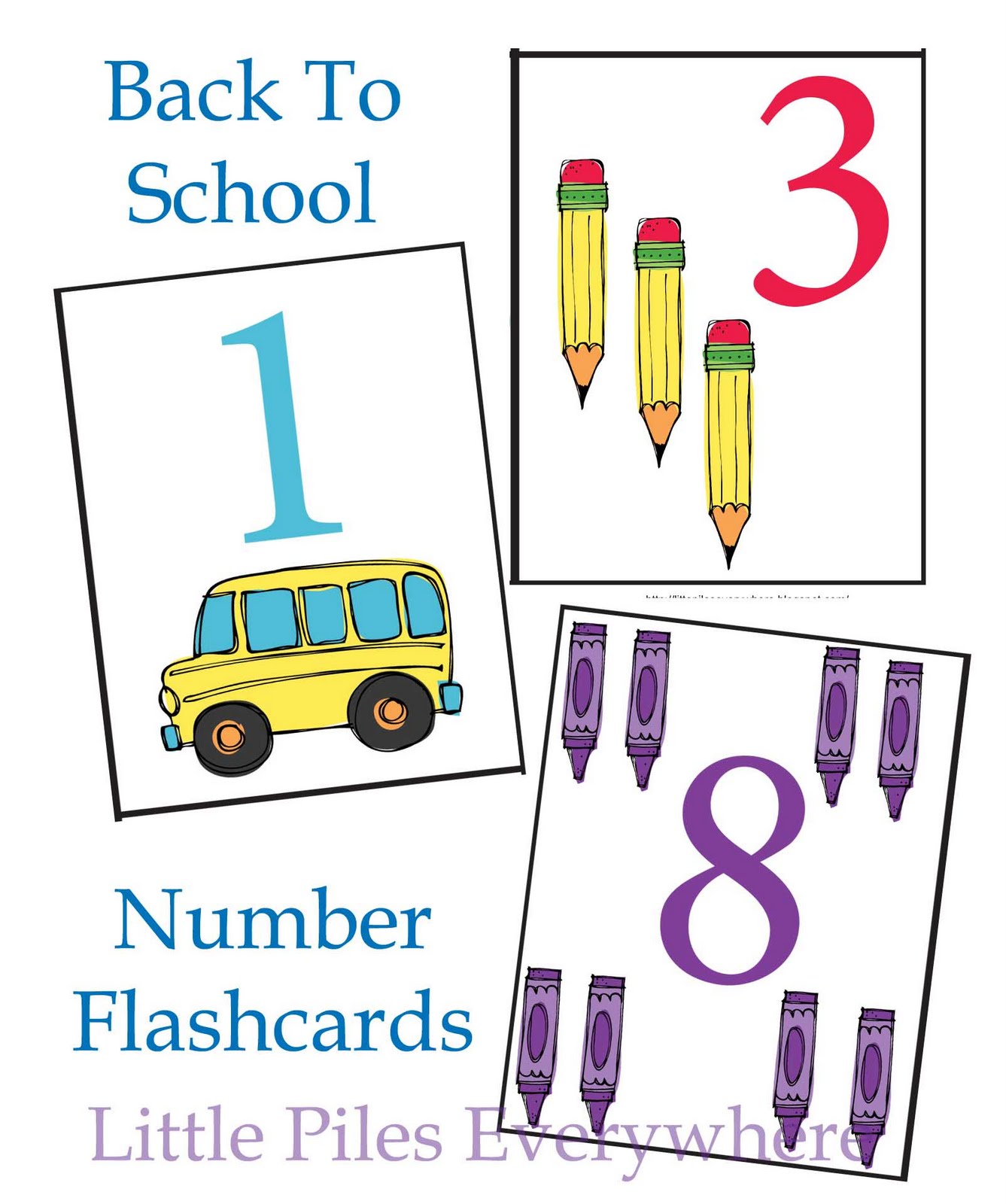Little Piles Everywhere: Back To School Number Flashcards