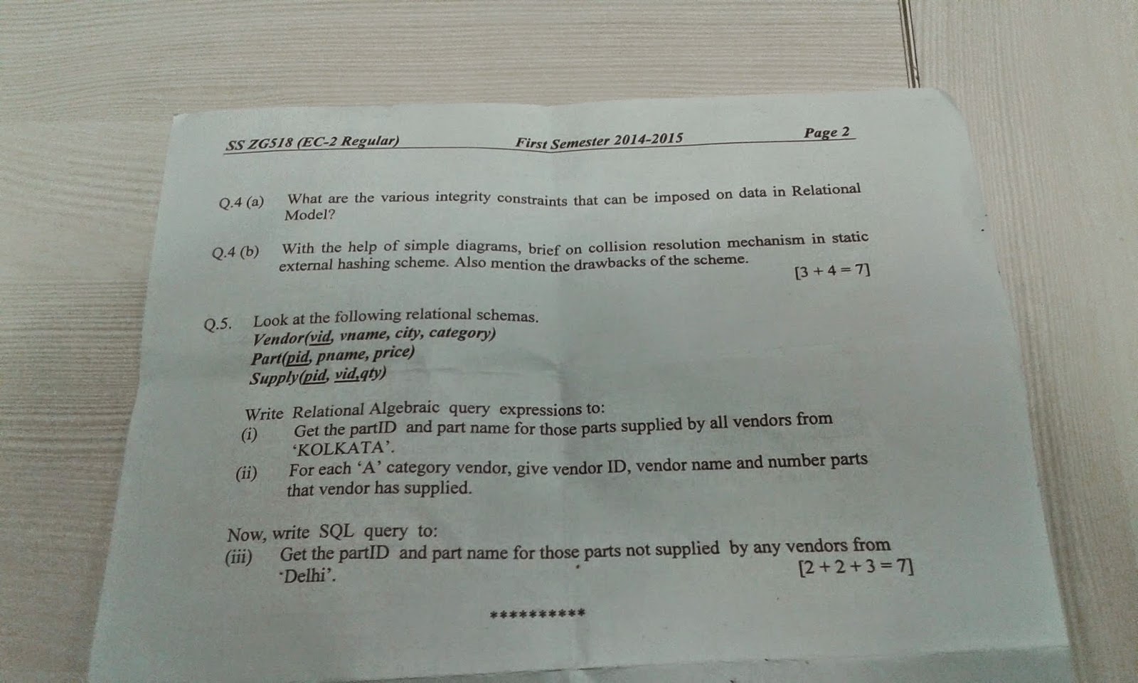 Bits Pilani Wilp: Mid _Sem1_Papers_regular_makeup