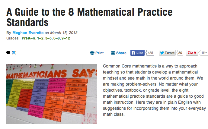 A Guide to the 8 Mathematical Practice Standards