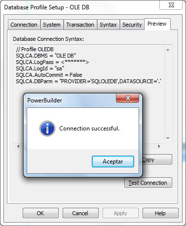 infotutoriales: PowerBuilder: Conexion a Sql Server usando OLEDB