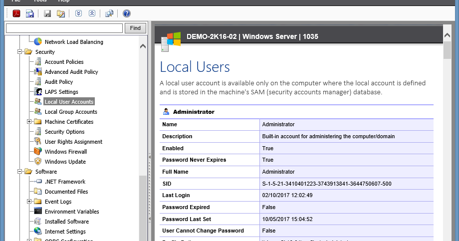 Document Windows Local User Accounts and Groups
