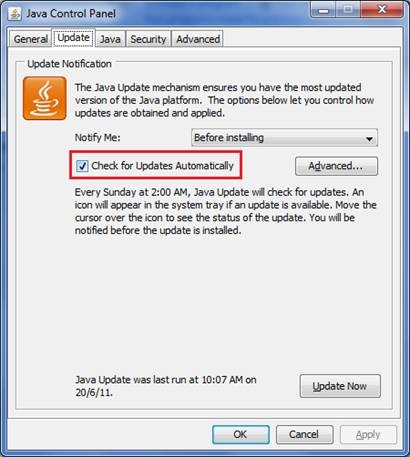 MyBrainSaver: Disable Java Update for Windows 7