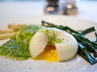 SEARED SPRING ONIONS WITH POACHED EGG