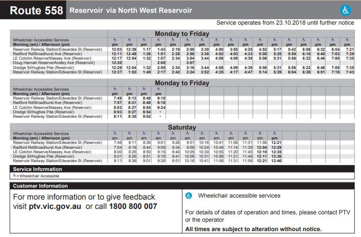 Melbourne on Transit: Timetable Tuesday #5 - Bus route 558