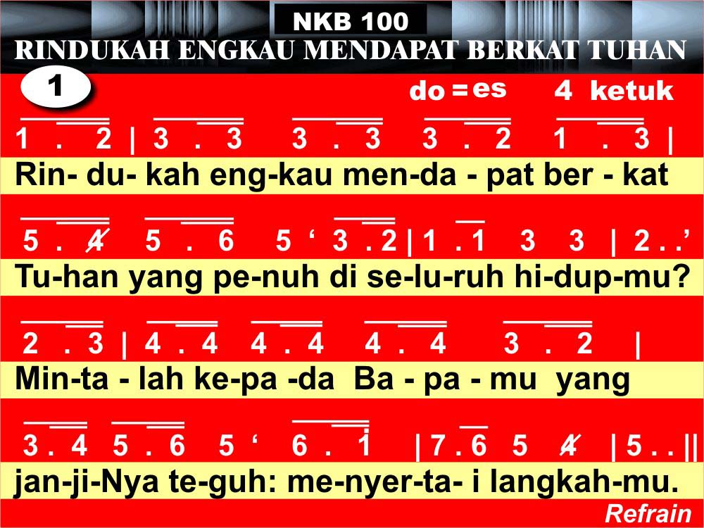 Lirik dan Not NKB 100 Rindukah Engkau Mendapat Berkat Tuhan