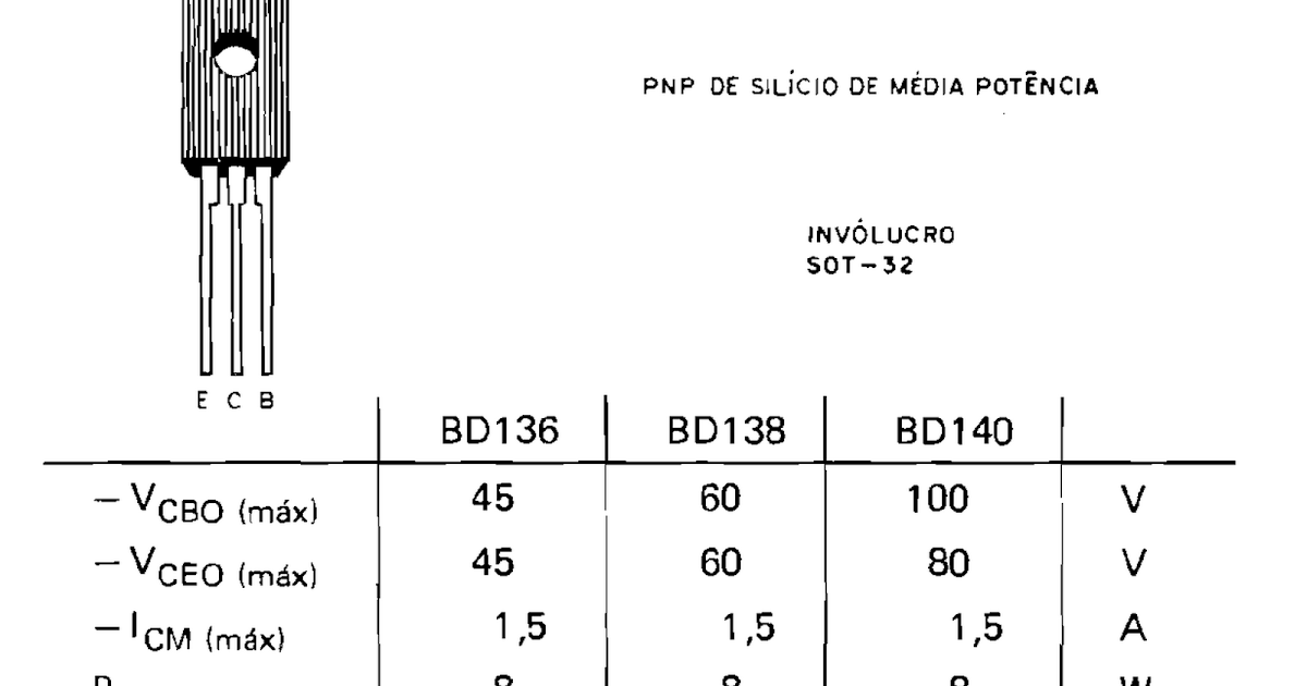 ELETRÔNICA GERAL: Transistores BD136 - BD138 - BD140
