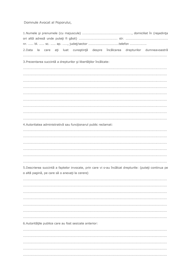 Formularul unei petitii catre Avocatul Poporului. Cine, cum, unde se ...