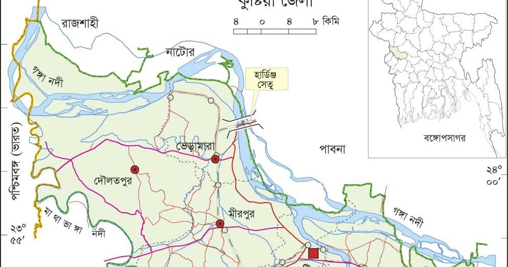কুষ্টিয়া জেলা মানচিত্র, খুলনা বিভাগ, বাংলাদেশ