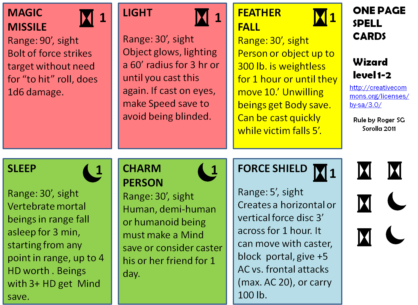 Roles, Rules, and Rolls: Three Spell Monte: Two Pages of Spell Cards