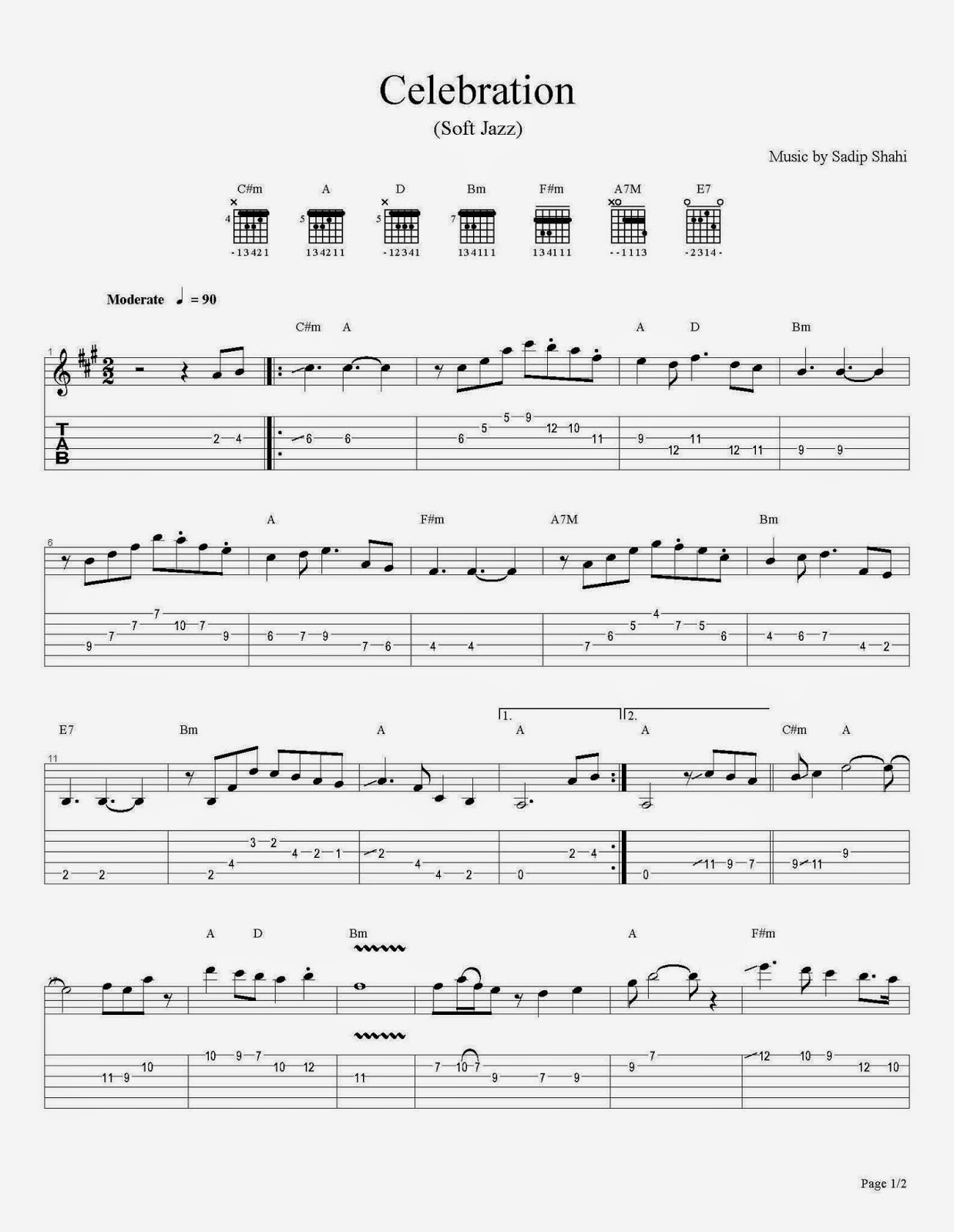 tubescore: Celebration Sheet Music for Guitar Tablature by Sadip Shahi ...