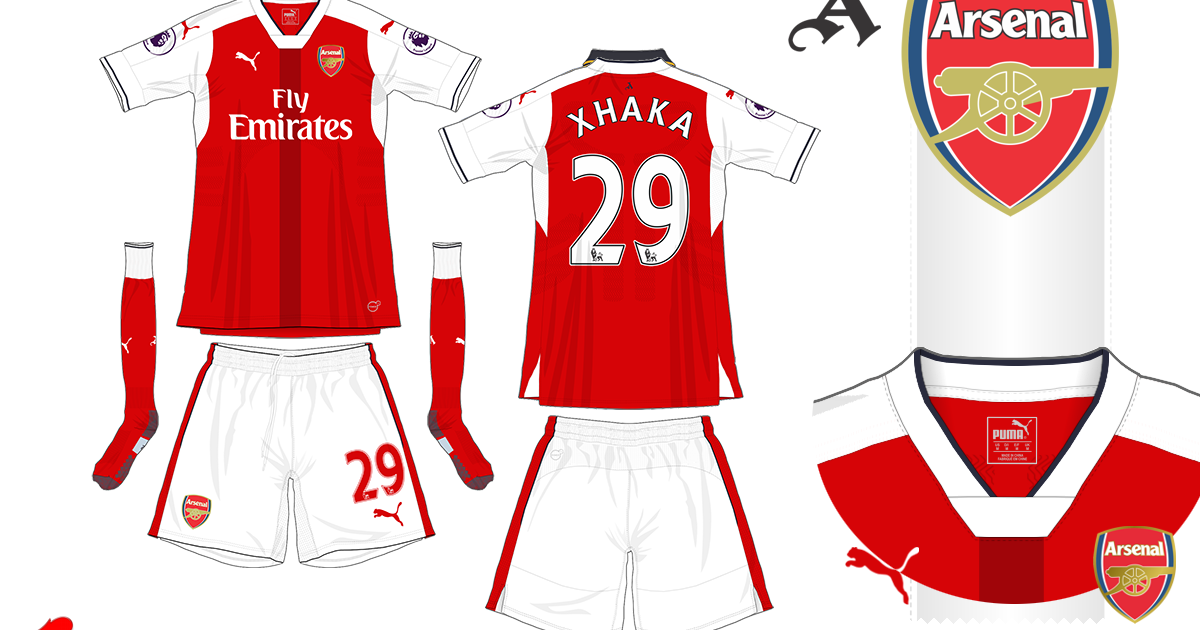 Kit Design, by eroj: 2016-17 Arsenal (Home, Away e Third)