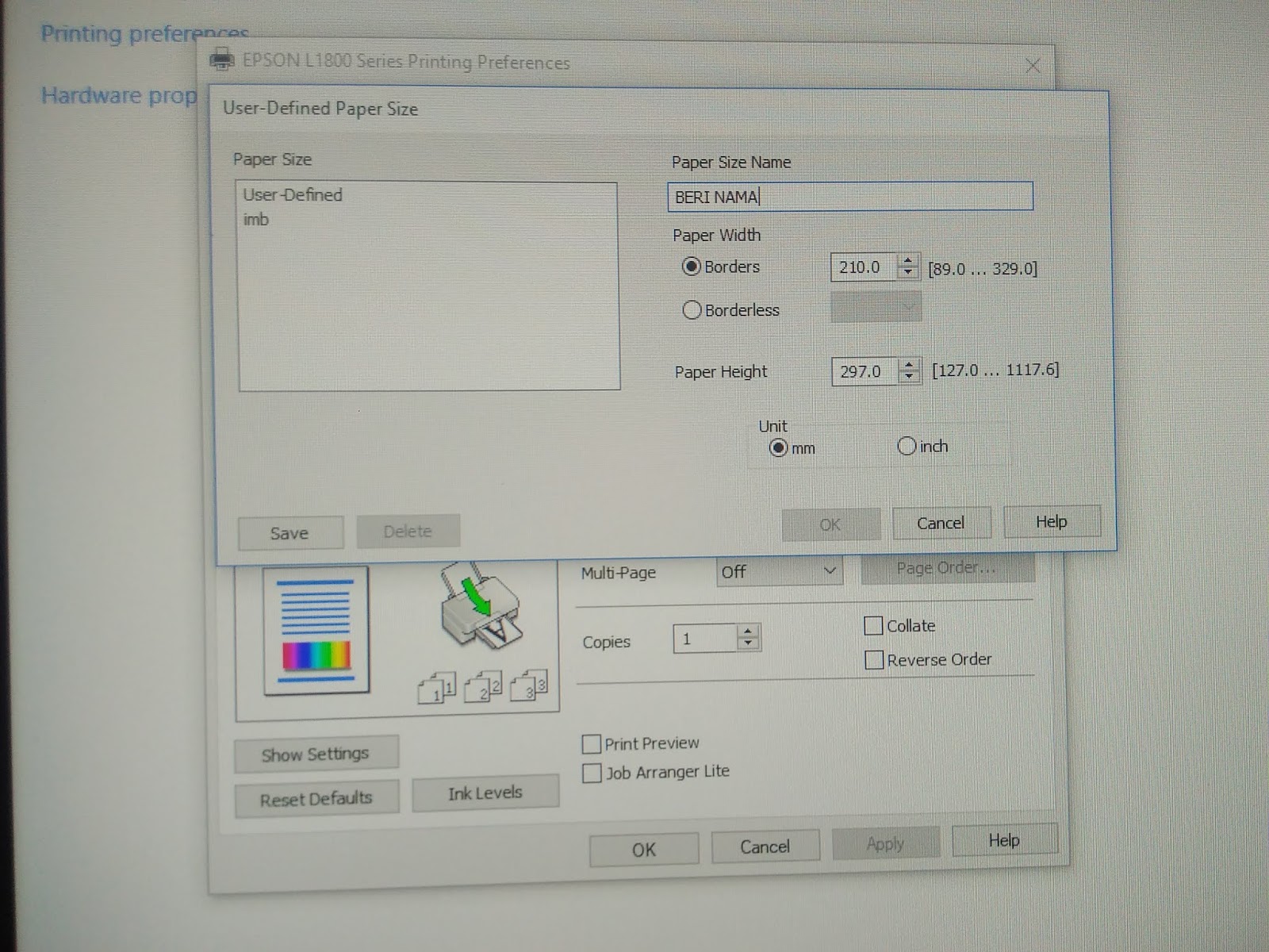 Cara menambahkan ukuran kertas printer di PC atau Laptop | emi nurjanah