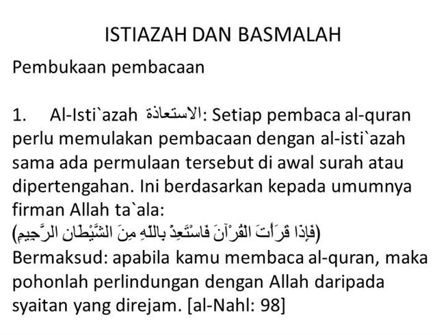 Isti'aazah ~ PENDIDIKAN ISLAM TINGKATAN 1 SMK JABI