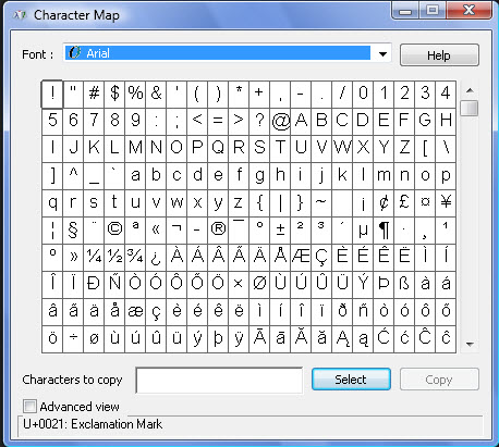 Character Map Windows 10