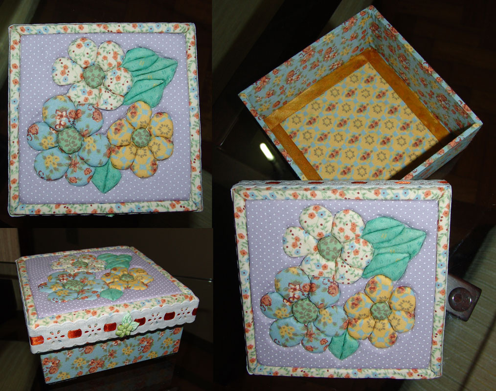 Patchwork embutido: Caixa Patchwork com flores tons pastéis = R$ 35,00