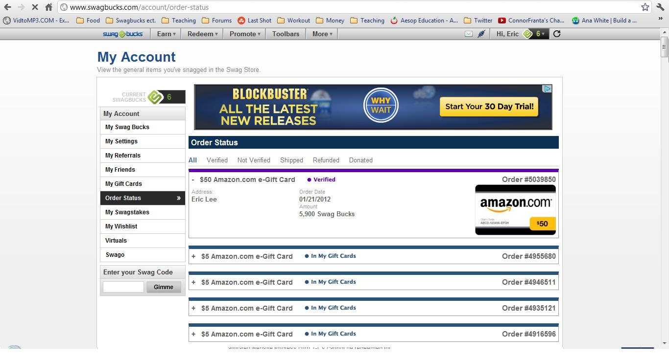 My Money Sites: Swag Bucks $50 Amazon Gift Card Cashout