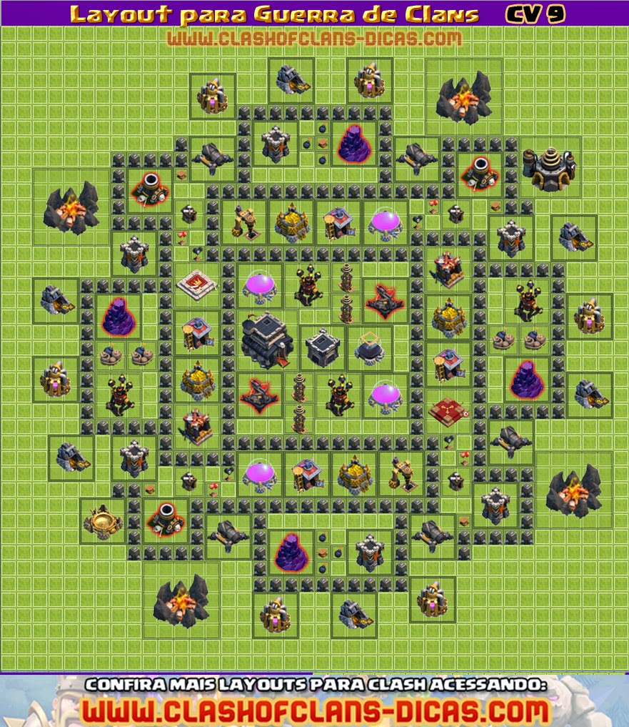 Layouts CV9 para a Guerra de Clans - Clash of Clans Dicas, Gemas Grátis ...