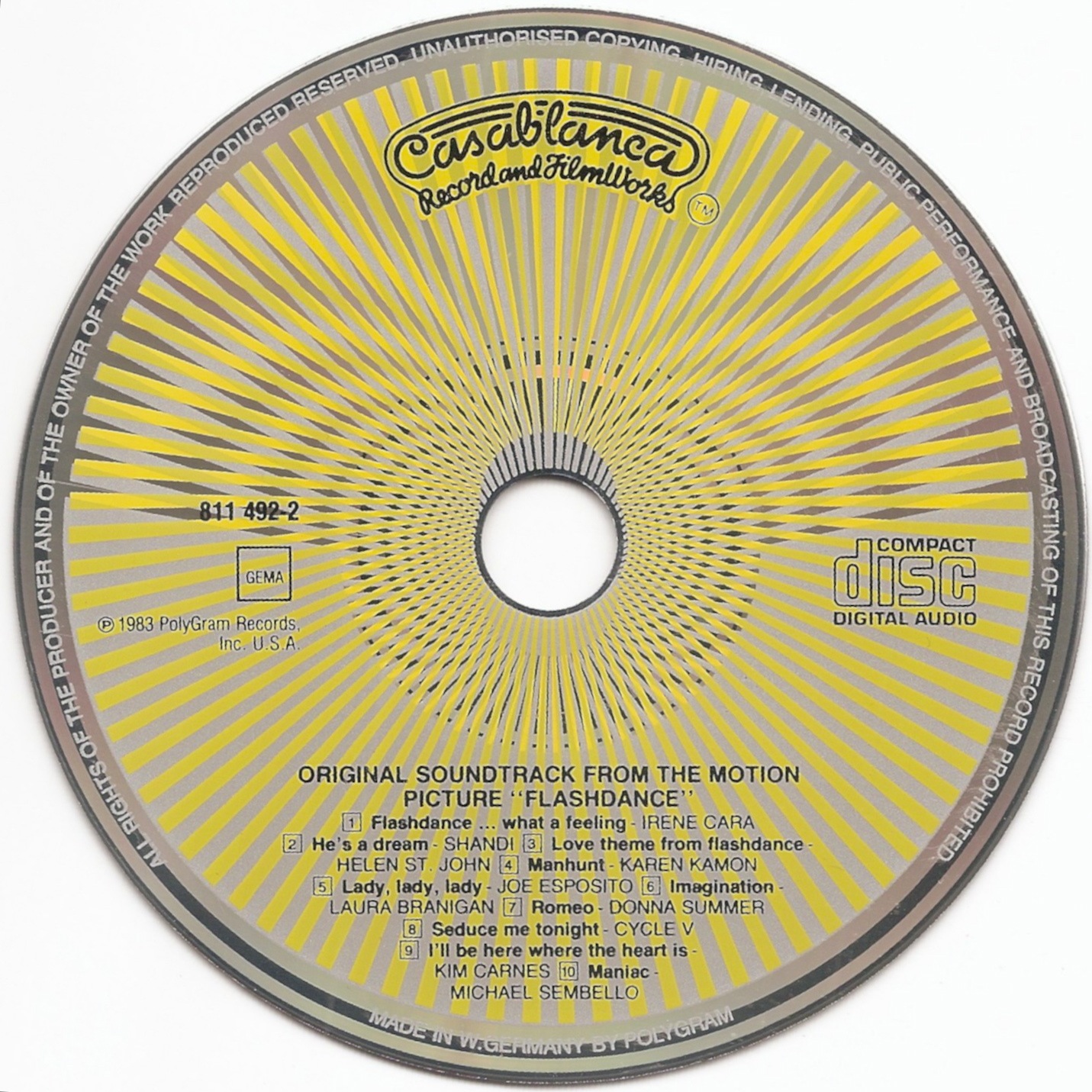 The First Pressing Cd Collection Flashdance Original Soundtrack From