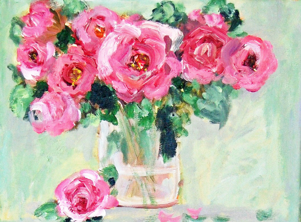 My Painted Garden: Painting Last Pink Roses