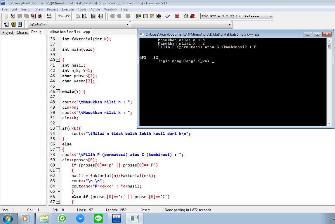 Program menghitung nilai dari permutasi dan kombinasi