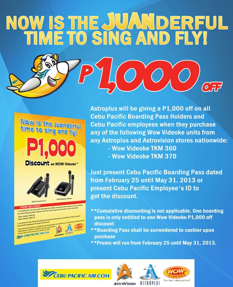 WOW VIDEOKE, CEBU PACIFIC AIR AND ASTROPLUS PROMO 2013 | Sale and Promos