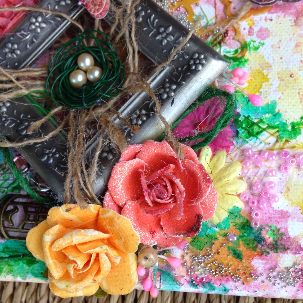 Butterflies N' Buttons: floral canvas