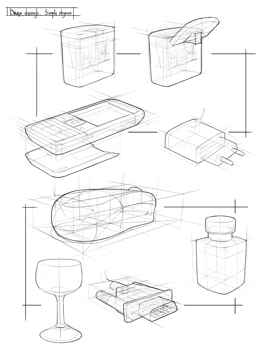 Rom-ko's sketchbook: Draw through. Simple and comlex objests 001