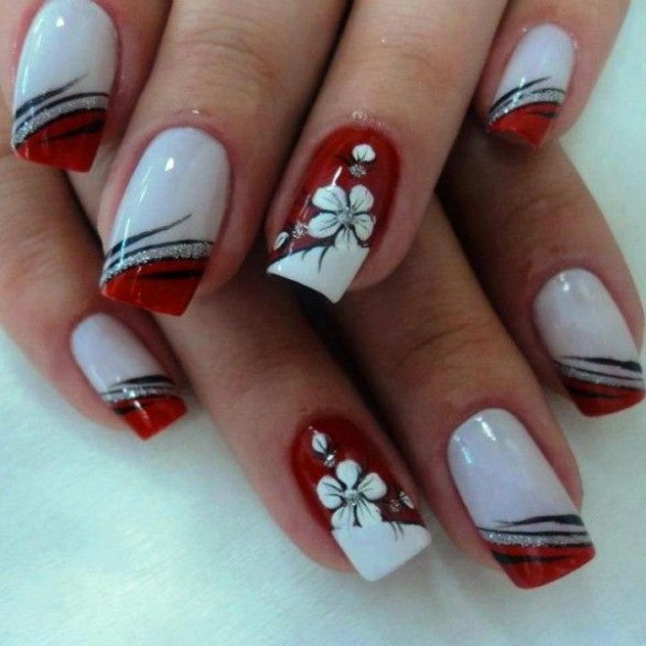 20 Diseños de Uñas de Color Rojo con Flores - ε Diseños de Uñas Decoradas з