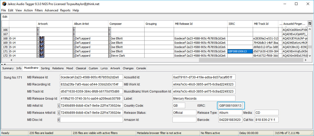 Automatic adding of ISRCs to Jaikoz and SongKong