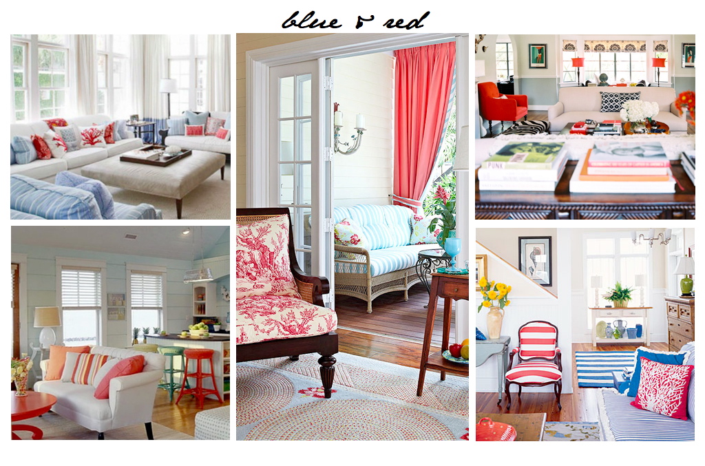 red & blue - blue & red, w/ a grey chevron rug... - B. B.