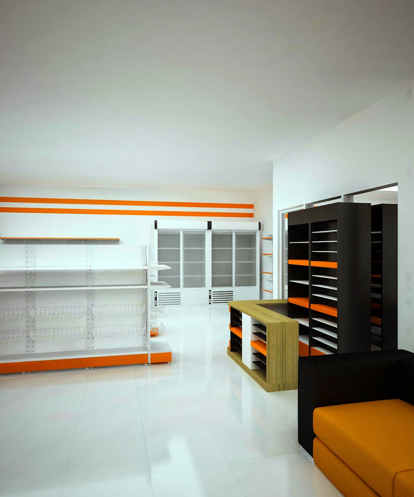 interior design & specialist meja kasir: 3d store design , desain toko 3d
