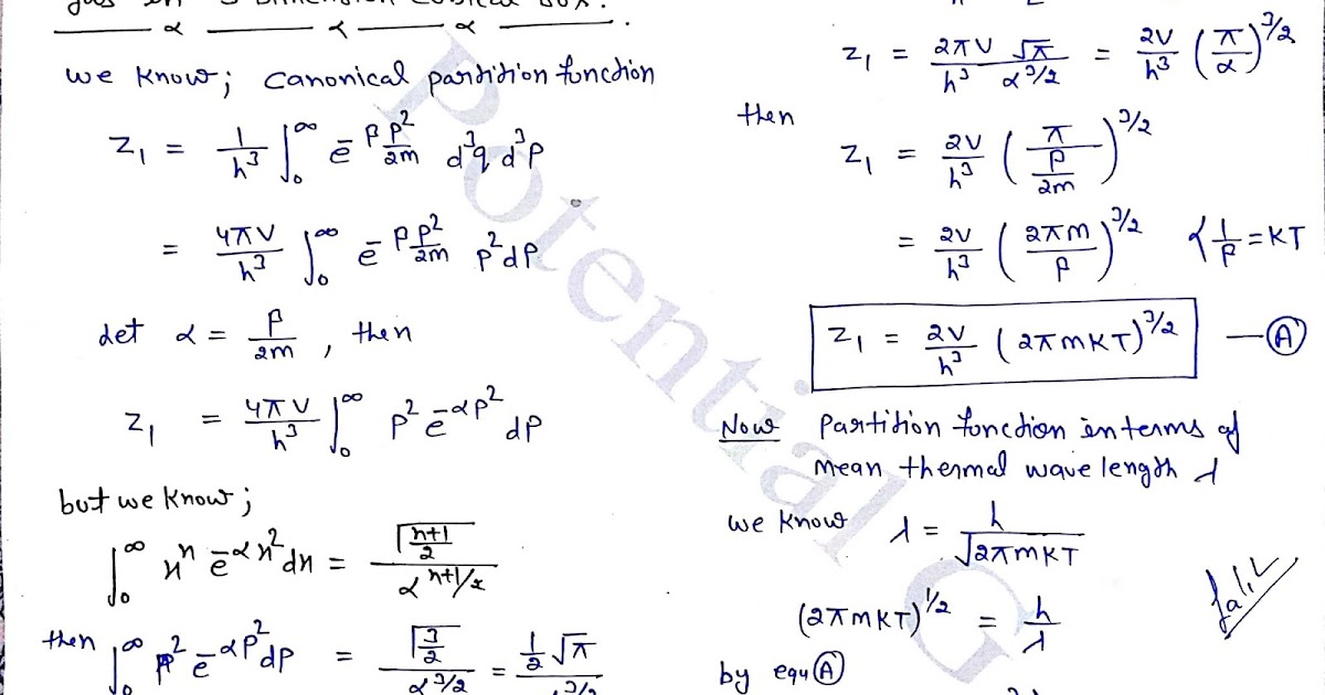Partition Function For Ideal Monoatomic Gas In Three Dimension Potential G