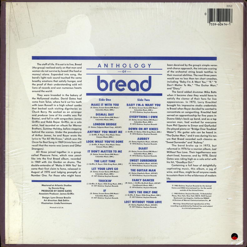 ENTRE MUSICA: BREAD - Anthology Of Bread (1985)