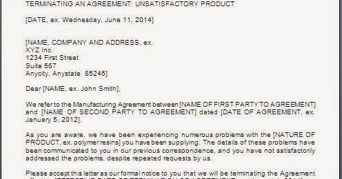 Agreement Termination Letter for Unsatisfactory Product