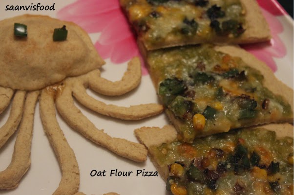 Saanvis food: Oat Flour Pizza And Funny Octopus Shaped Mini Pizza