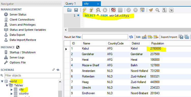 MySQL Workbench and MS Excel