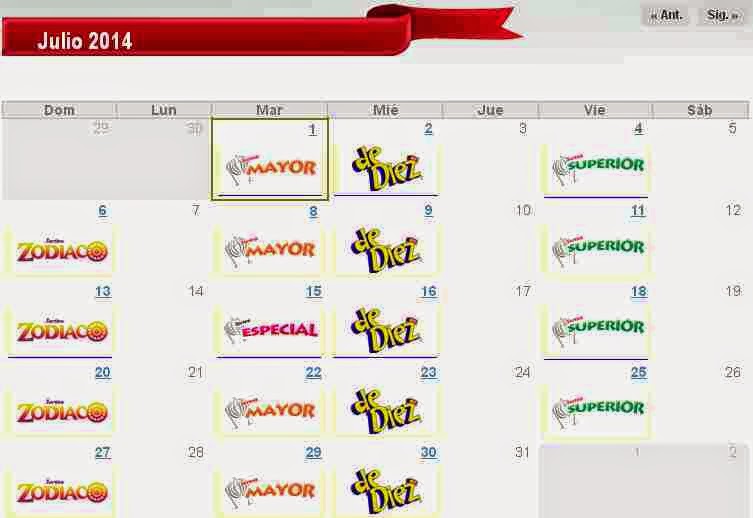 Calendario de sorteos de la Loteria nacional de Mexico mes de Julio ... Calendario de sorteos de la Loteria nacional de Mexico mes de Julio ...