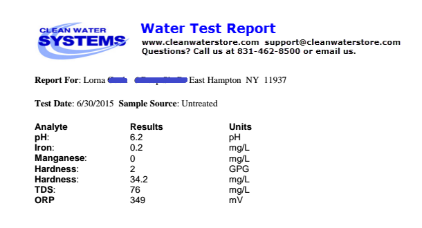 Clean Well Water Report: Water Test Shows Acidic Water