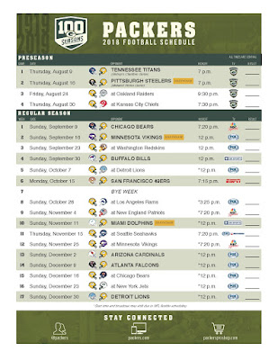 PACKERVILLE, U.S.A.: 2018 Green Bay Packers Schedule