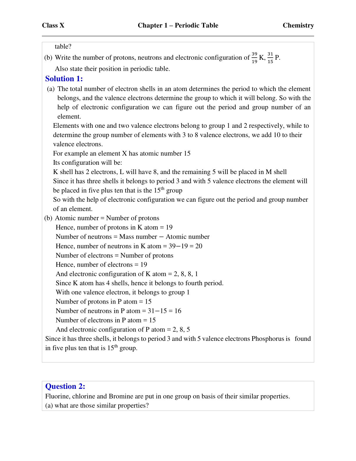 Concise chemistry class 10 ICSE Chapter 1 periodic table solutions ...