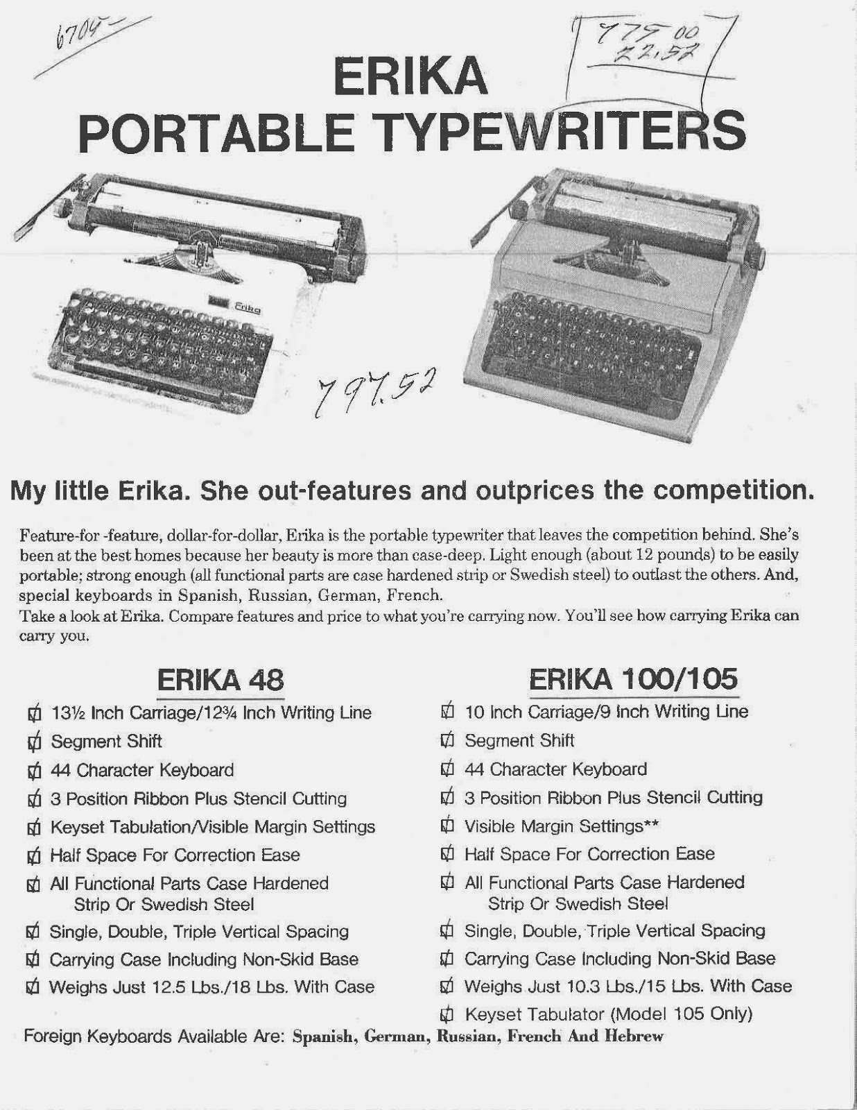 Royal Typewriters: 1976 Erika typewriter