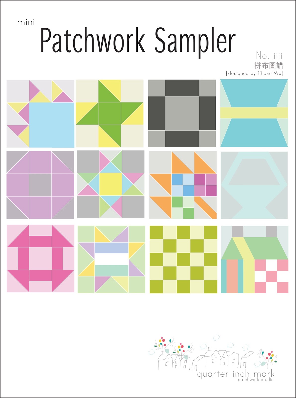 1/4" mark: mini Patchwork Sampler Pattern