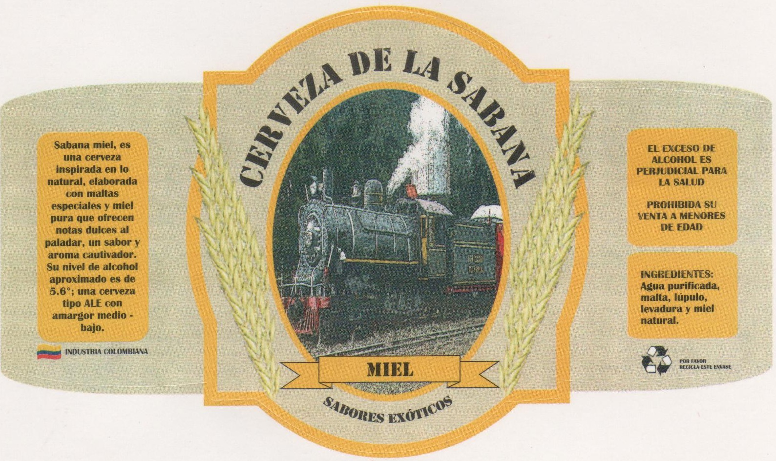 ETIQUETAS DE CERVEZAS Y MALTAS COLOMBIANAS: CERVEZA DE LA SABANA - MIEL