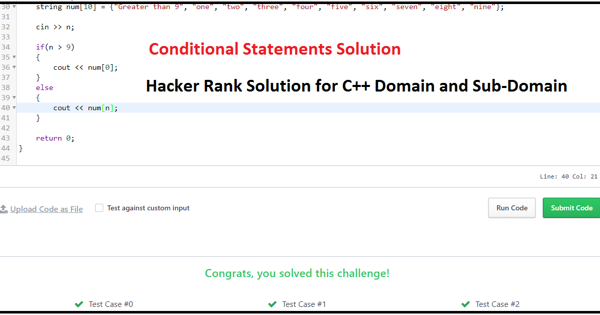 Hacker Rank Solution For Conditional Statements In C
