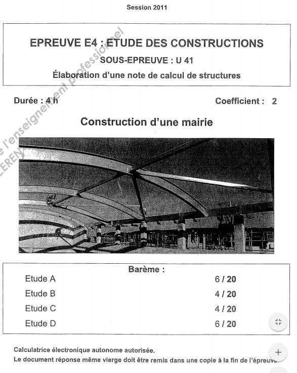 Notes de calcul de structures - 7 examens corrigés - niveau BTS