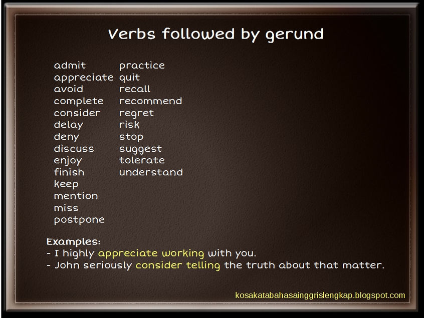 Daftar Verb Yang Diikuti Gerund - Beserta Contoh Kalimatnya