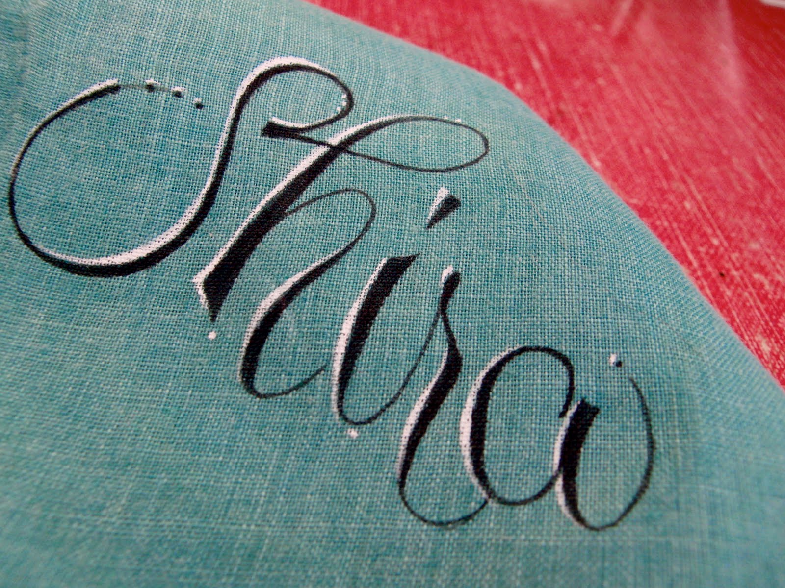 Anne-Davnes Elser: Hand Painted Calligraphy on Vintage Handkerchief