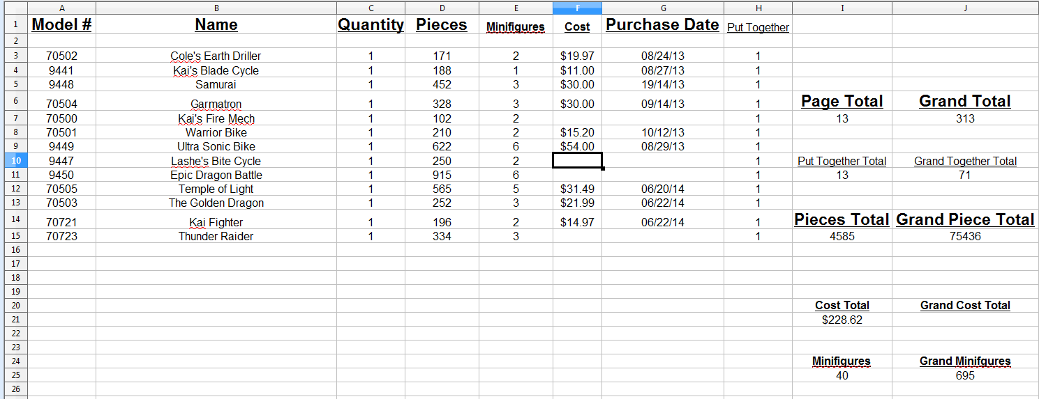 Constipated Thoughts: Excel For Dummies, Like Me - Lego Inventory Pt 1 ...
